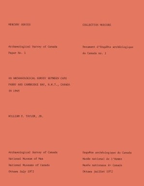 Archaeological Survey Between Cape Parry and Cambridge Bay, Northwest ...